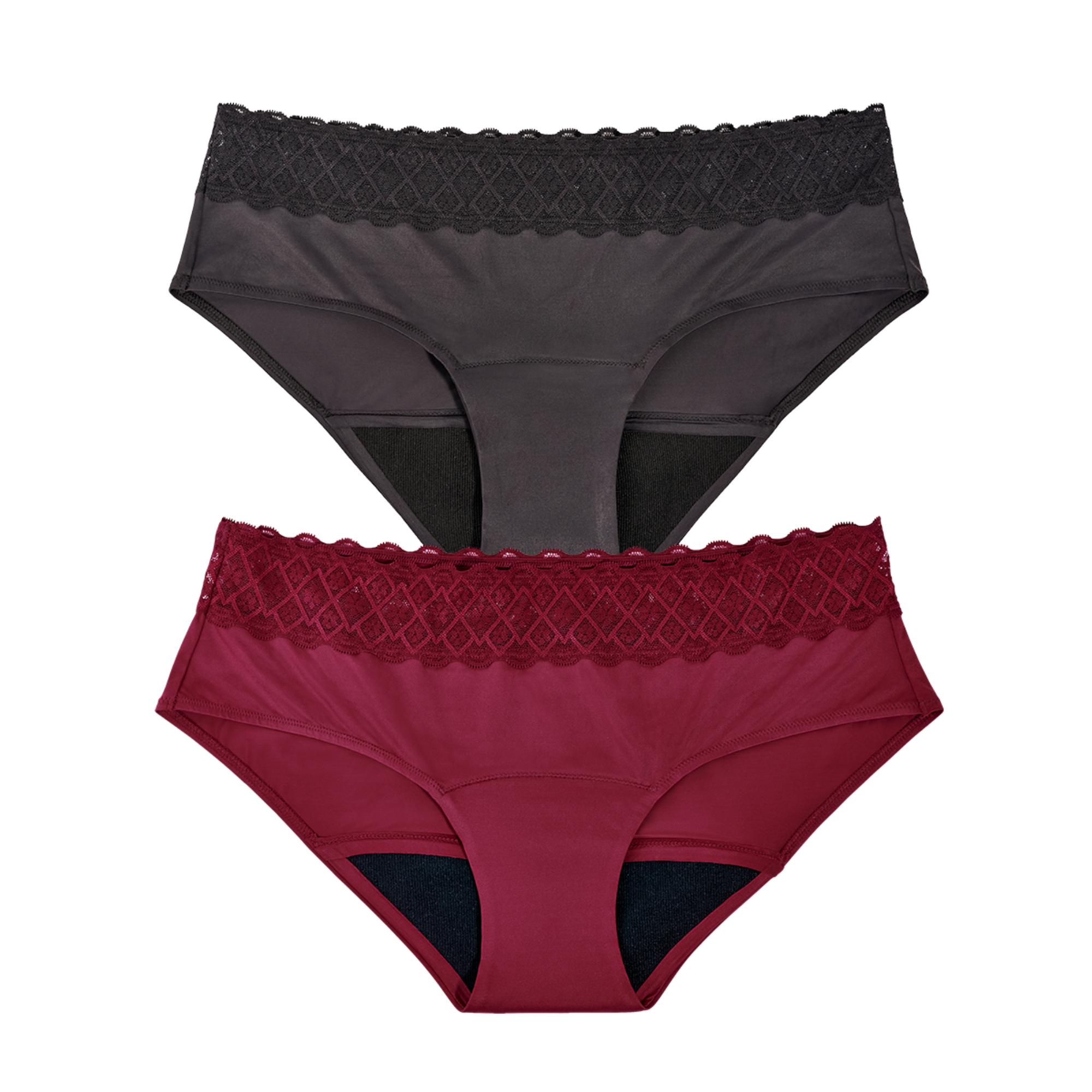 Combo Panties Hipster Negro + Hipster Vinotinto - Flujo Regular ...